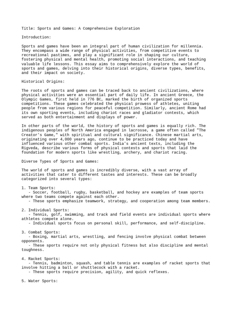 Sports and Games | PDF | Sports | Mental Health
