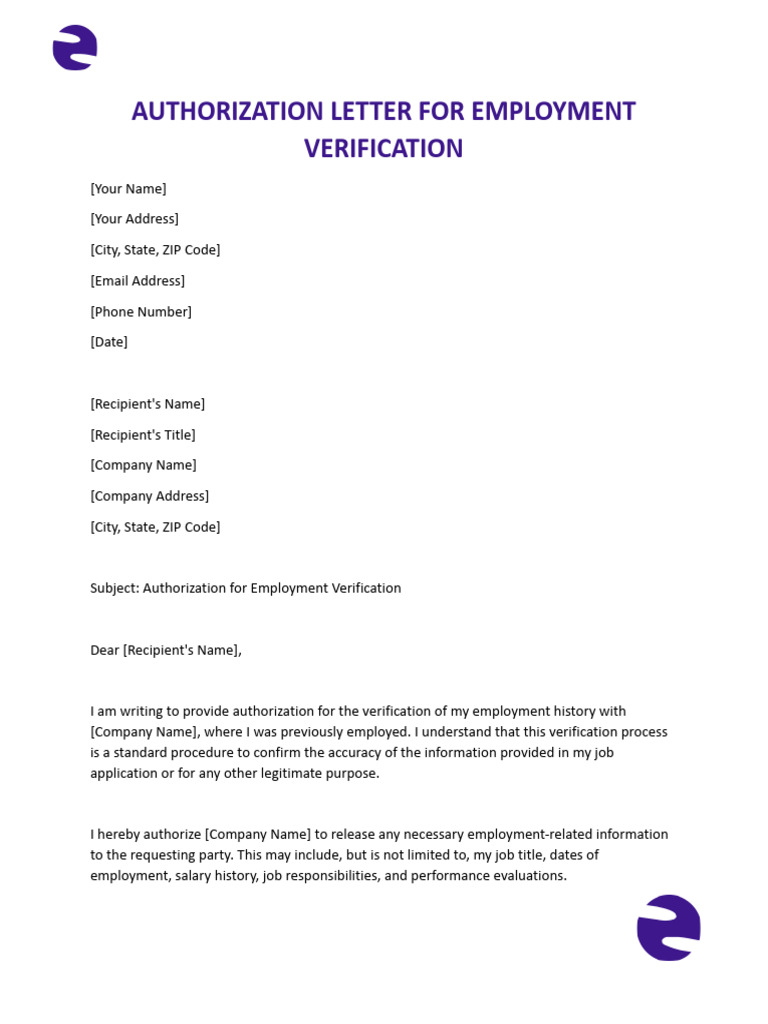 Authorization Letter For Employment Verification | PDF | Law