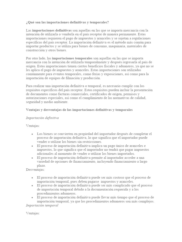 Qué Son Las Importaciones Definitivas y Temporales | PDF | aduana | Arancel