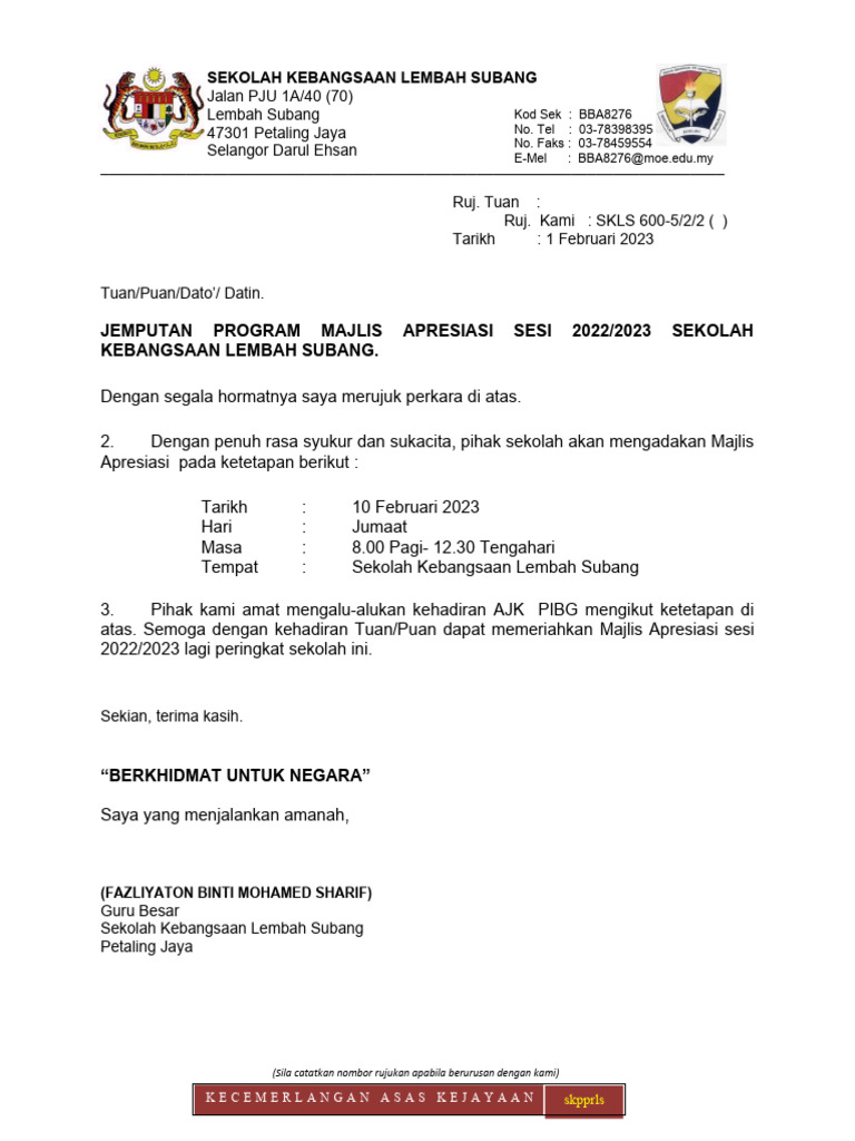 Jemputan Ajk Pibg Majlis Apresiasi | PDF