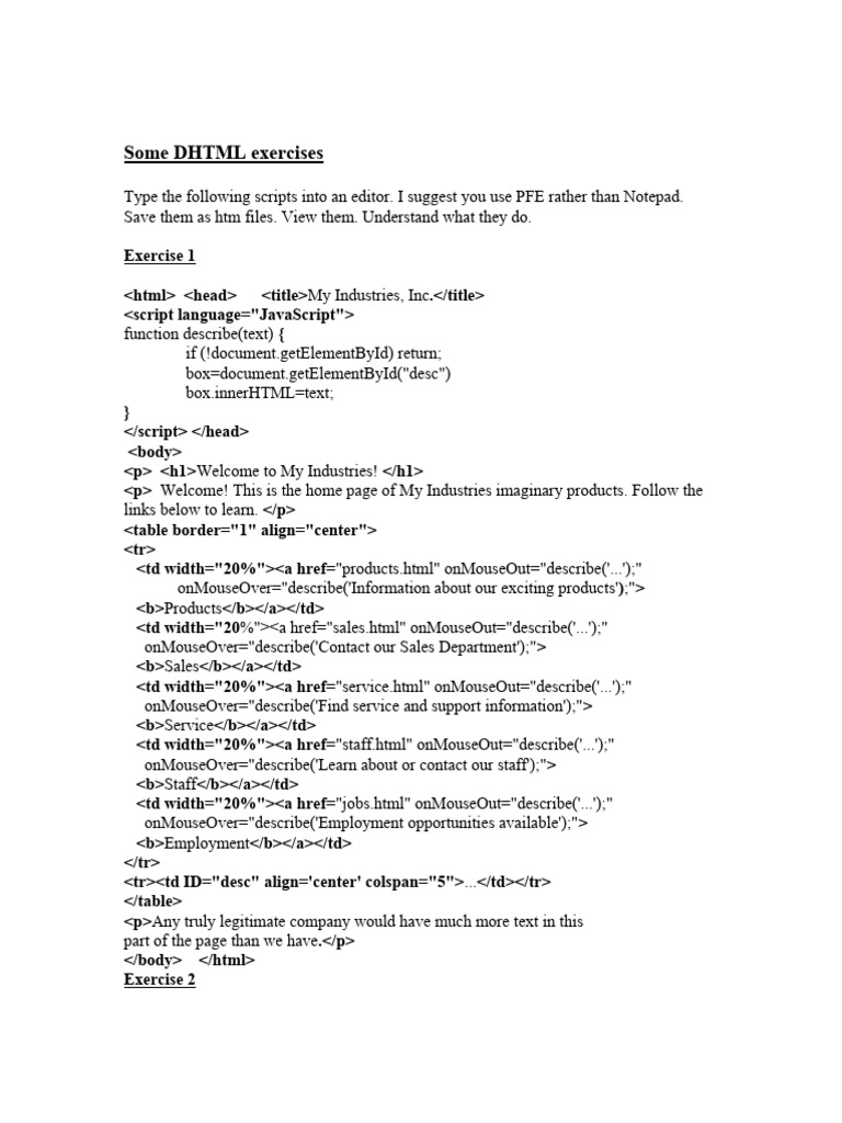 DHTMLexercises | Download Free PDF | Dynamic Html | Computer File Formats
