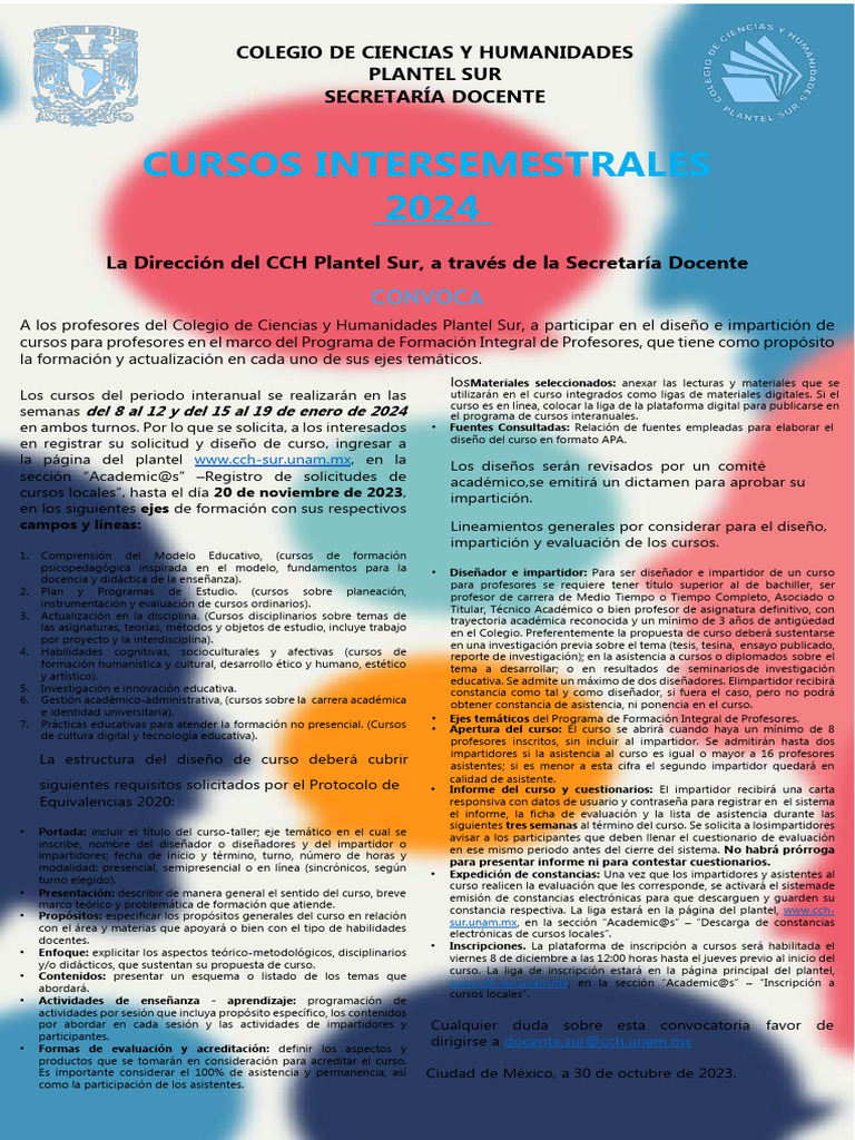Convocatoria CCH Sur Intersemestral 2024 | Descargar gratis PDF ...
