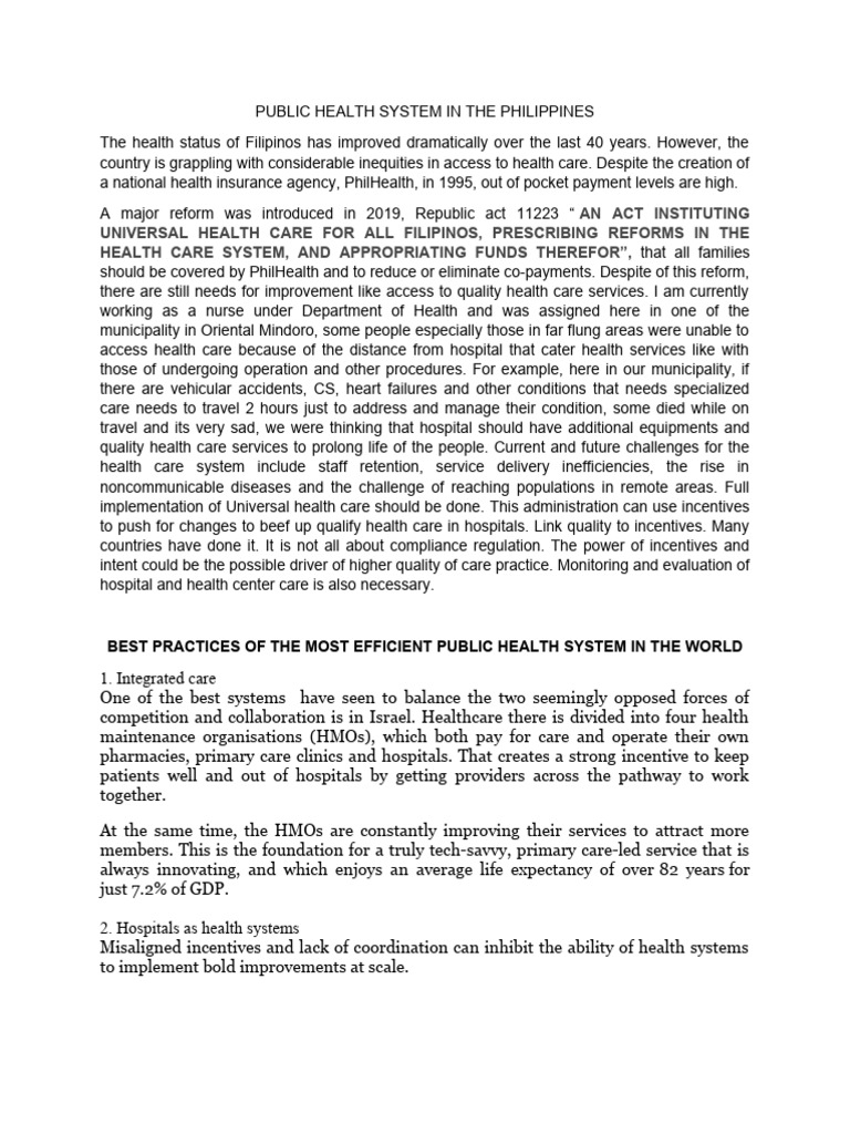 Public Health System in The Philippines | PDF | Health System | Hospital