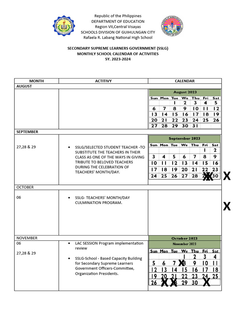 SSLG School Calendar | PDF