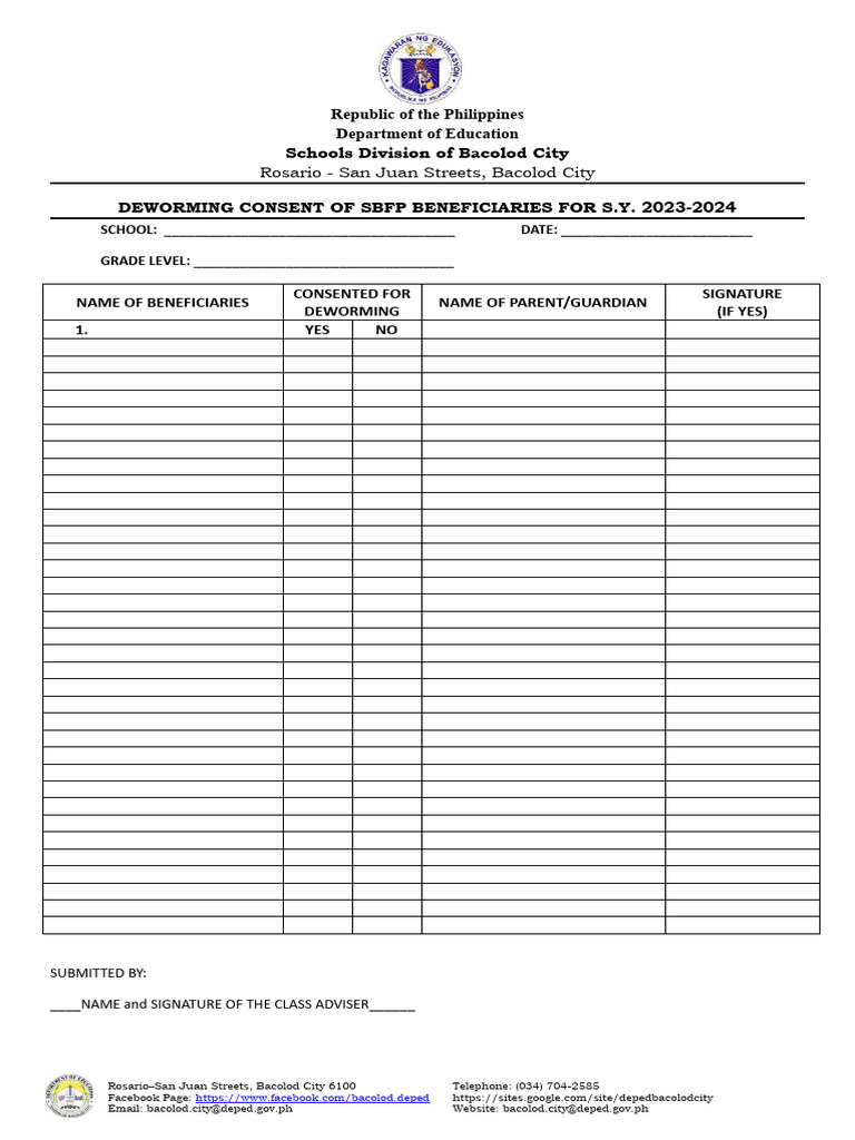Deworming For SBFP Form | PDF | Business | Social Science