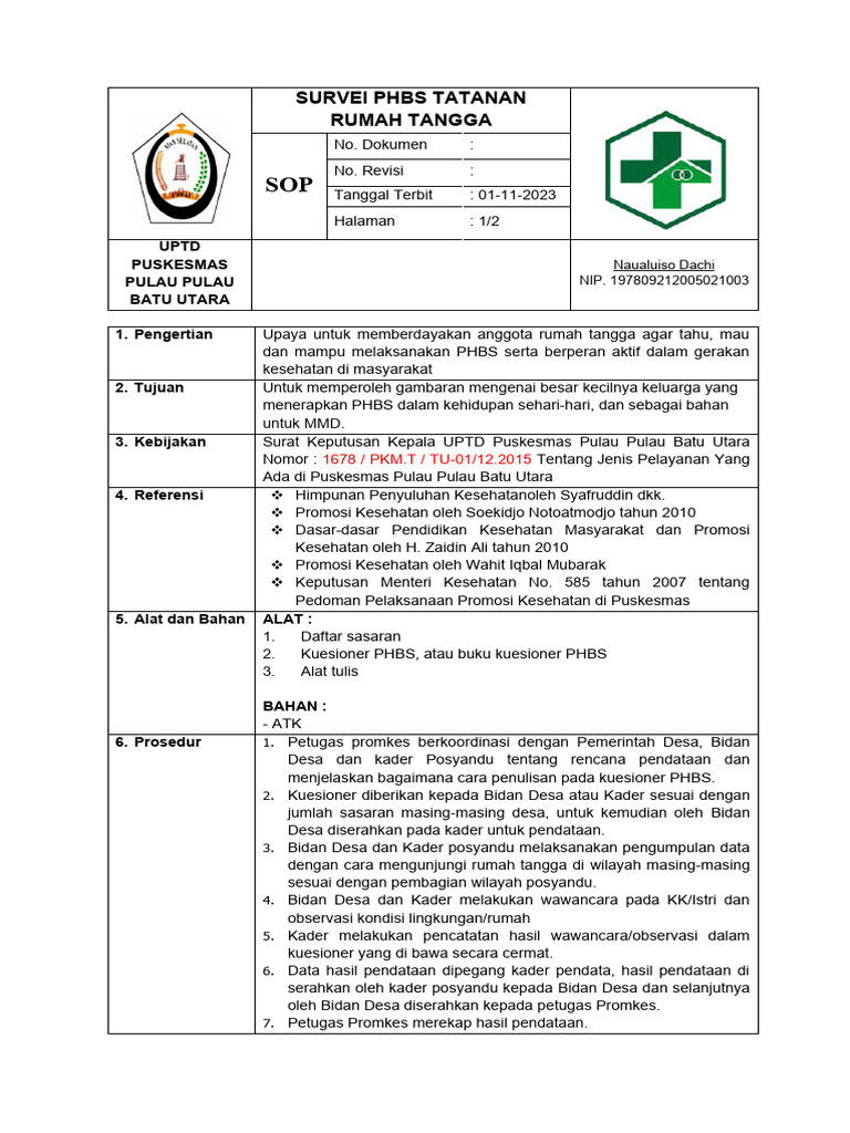 Sop Survei PHBS RT | PDF | Kesehatan Holistik