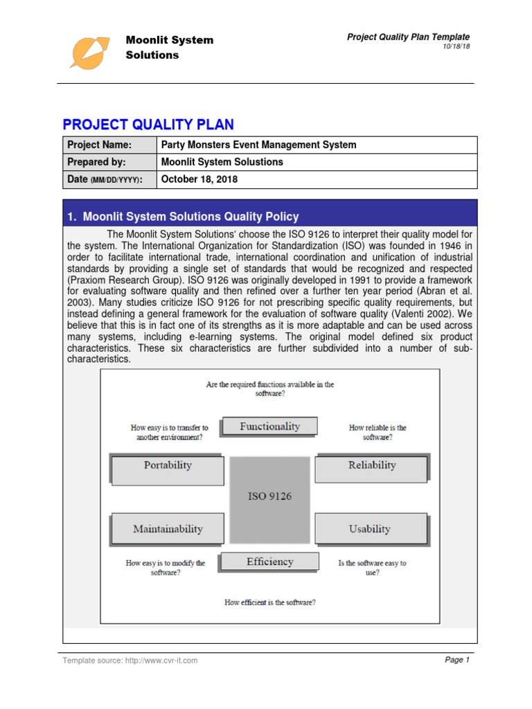 Quality Plan Template | PDF | Quality Assurance | System
