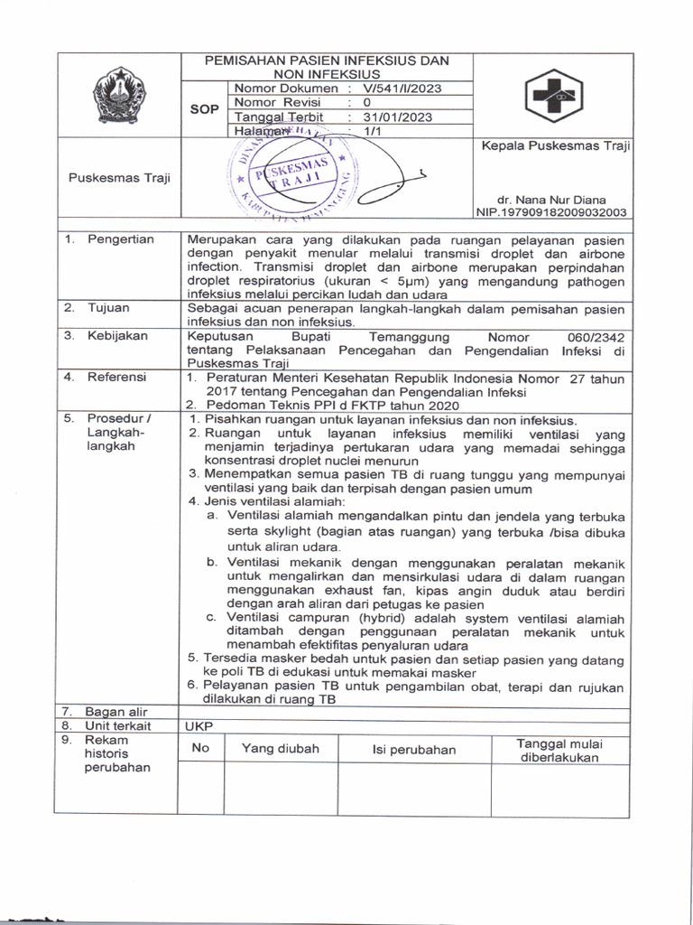 Sop Pemisahan Pasien Infeksius Dan Non Infeksius Cap | PDF