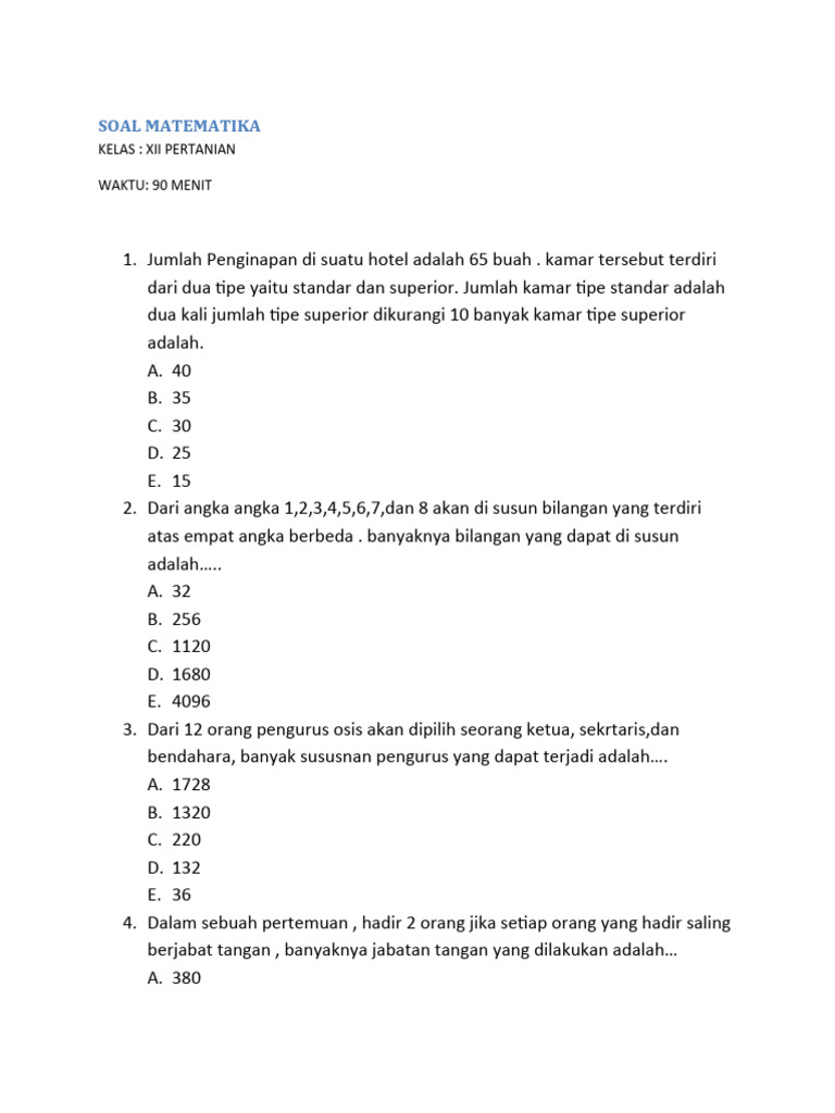 Soal Matematika Kelas XII | PDF | Metode & Bahan Ajar