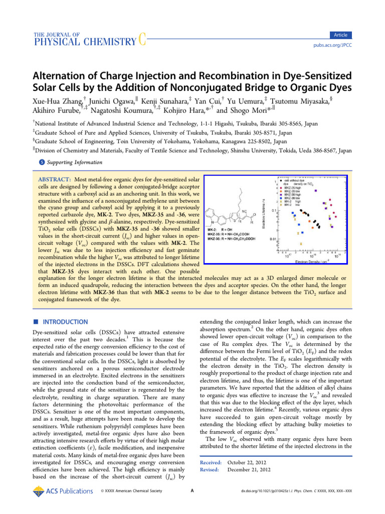 Alternation of Charge Injection and Recombination in Dye-Sensitized ...
