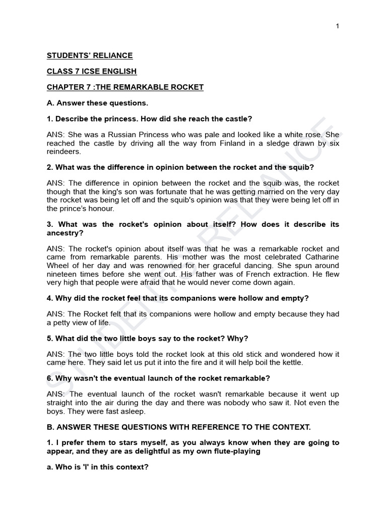 7 Icse CHP 7 The Remarkable Rocket | PDF