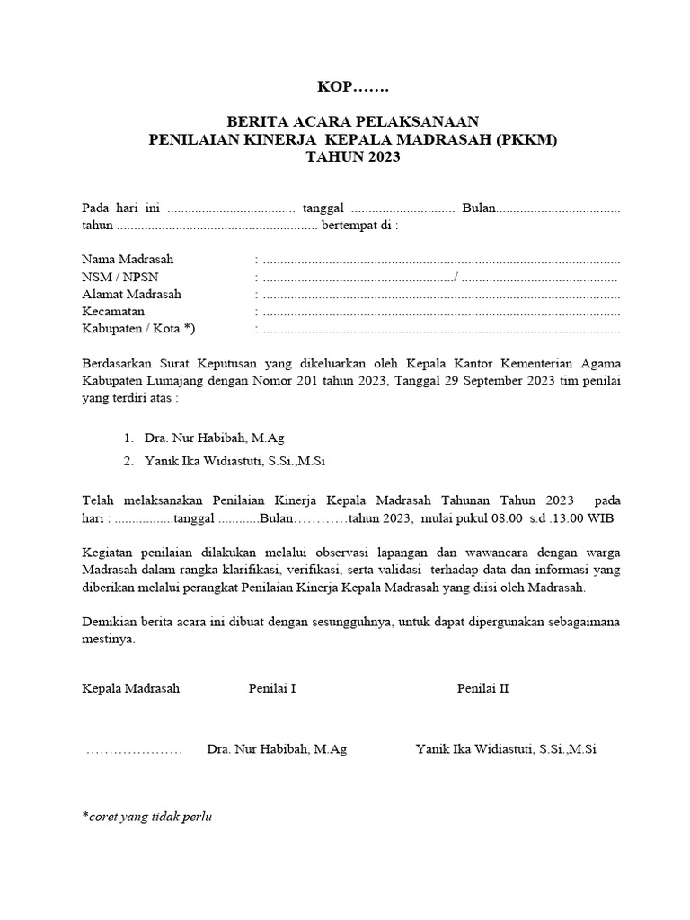 FORMAT BERITA ACARA PKKM Tahunan 23 | PDF