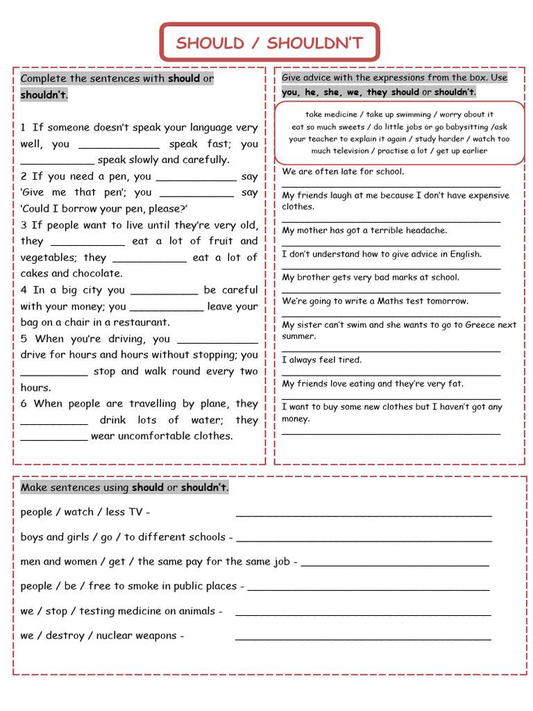 Should Shouldnt Worksheet | PDF