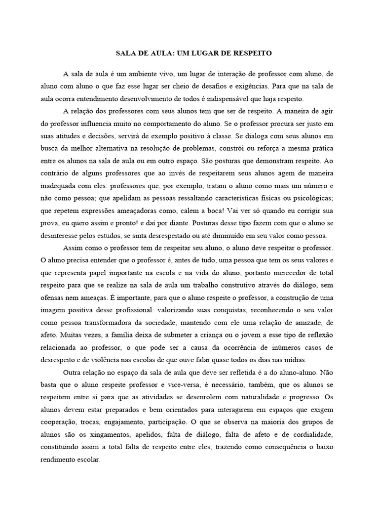 Texto - Sala de Aula - Um Lugar de Respeito | PDF | Afeto (Psicologia ...