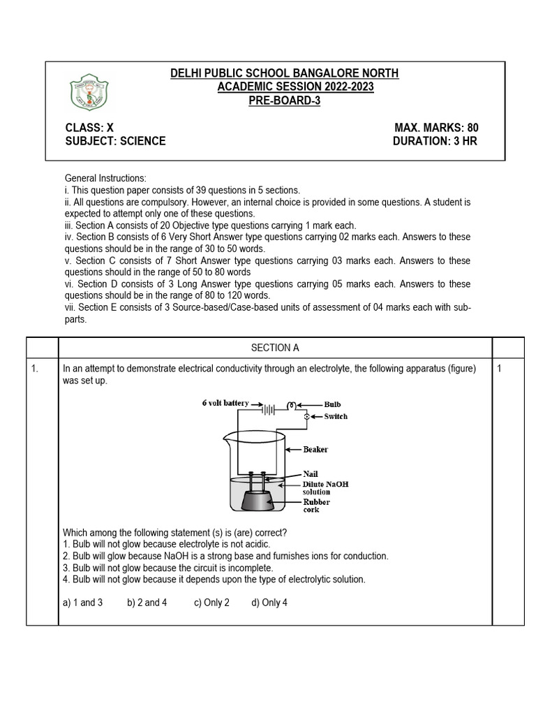 Science Preboard Paper | PDF | Chlorine | Salt (Chemistry)