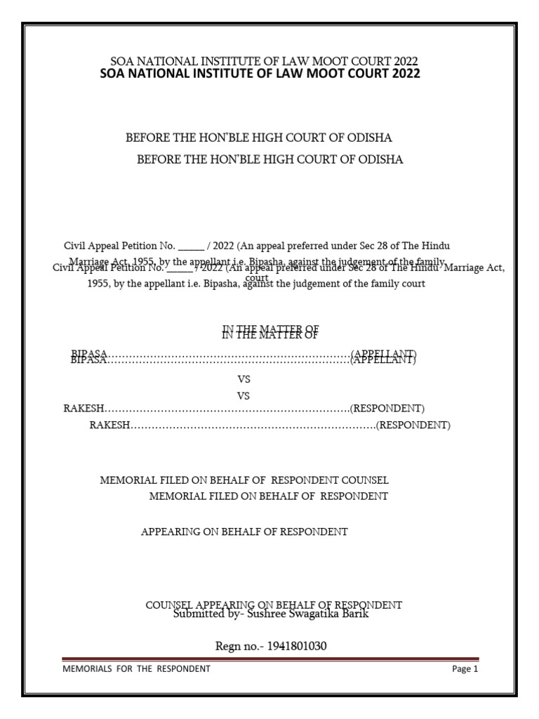Moot Memorial | PDF | Marriage | Social Institutions