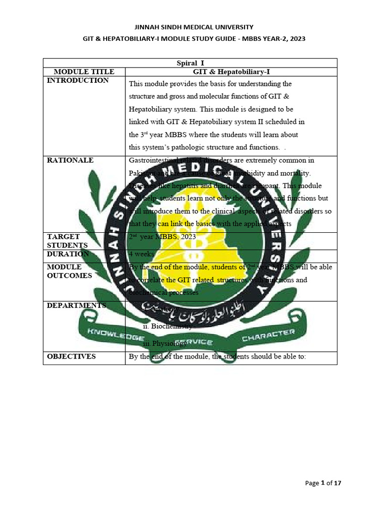 Git Hepatobiliary I Module Study Guide Mbbs Year 2 2023 Pdf