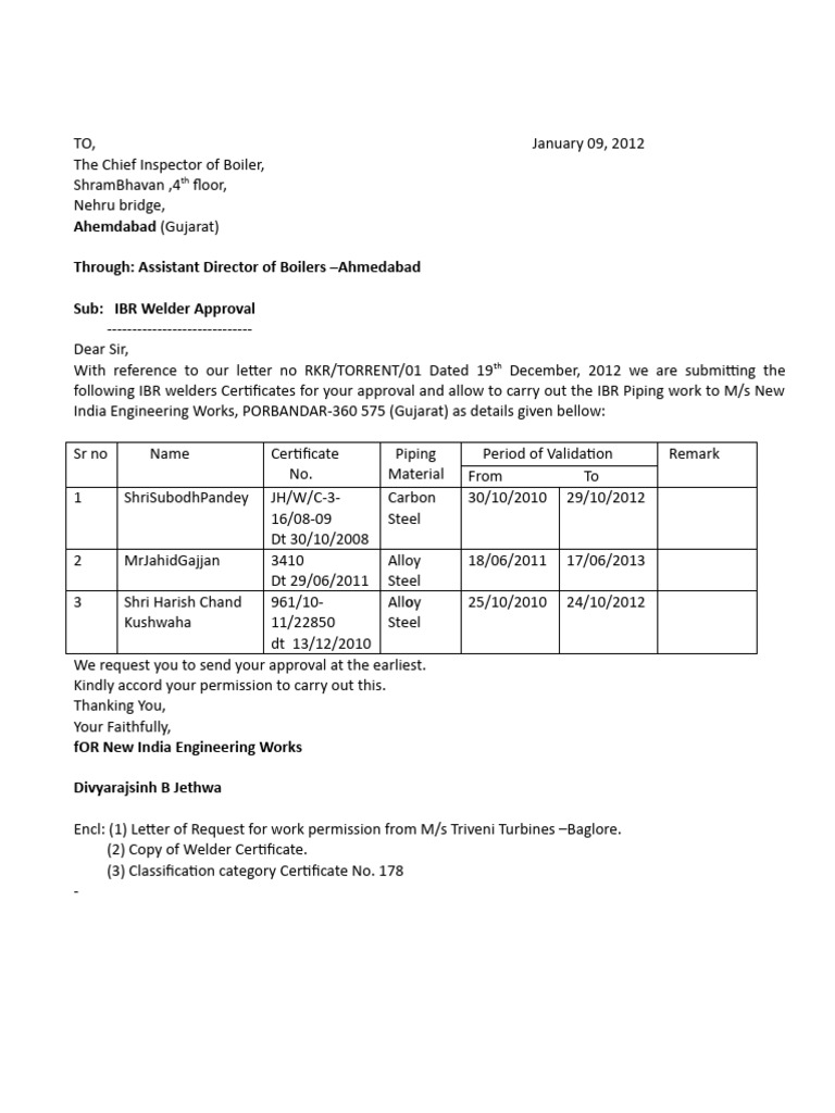 Boiler Permission Letter | PDF | Boiler | Pipe (Fluid Conveyance)