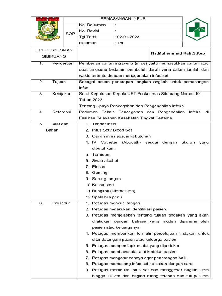 SOP PEMASANGAN INFUS | PDF
