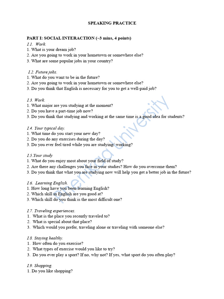 Speaking Practice E2 | PDF