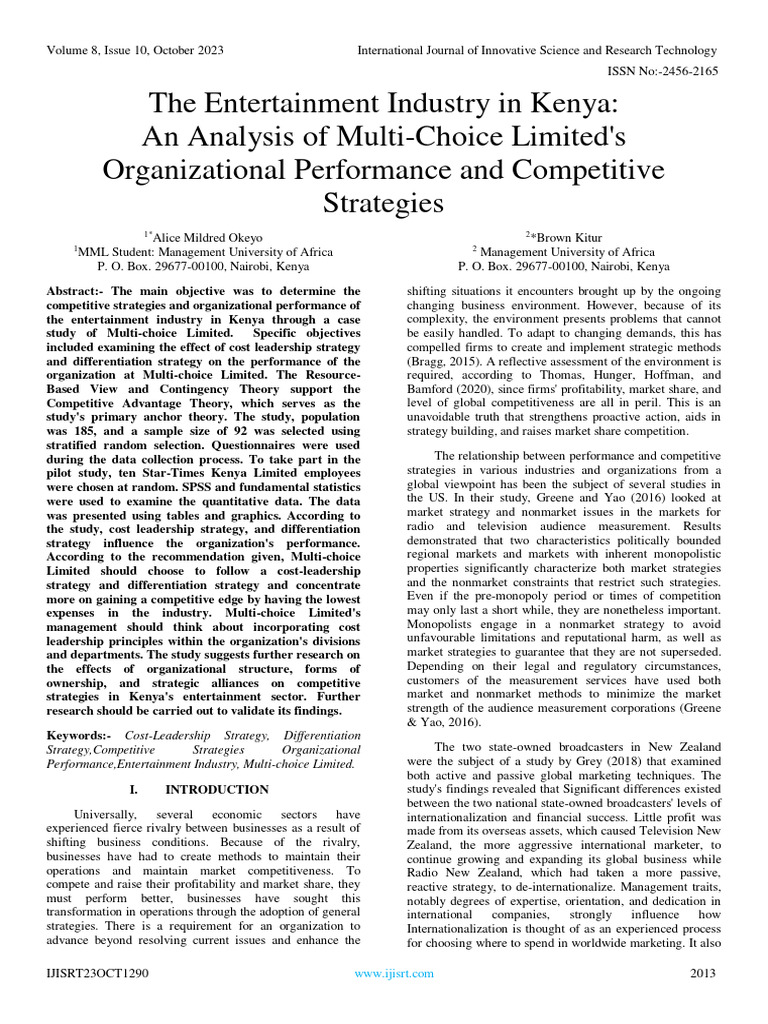 The Entertainment Industry in Kenya: An Analysis of Multi-Choice ...