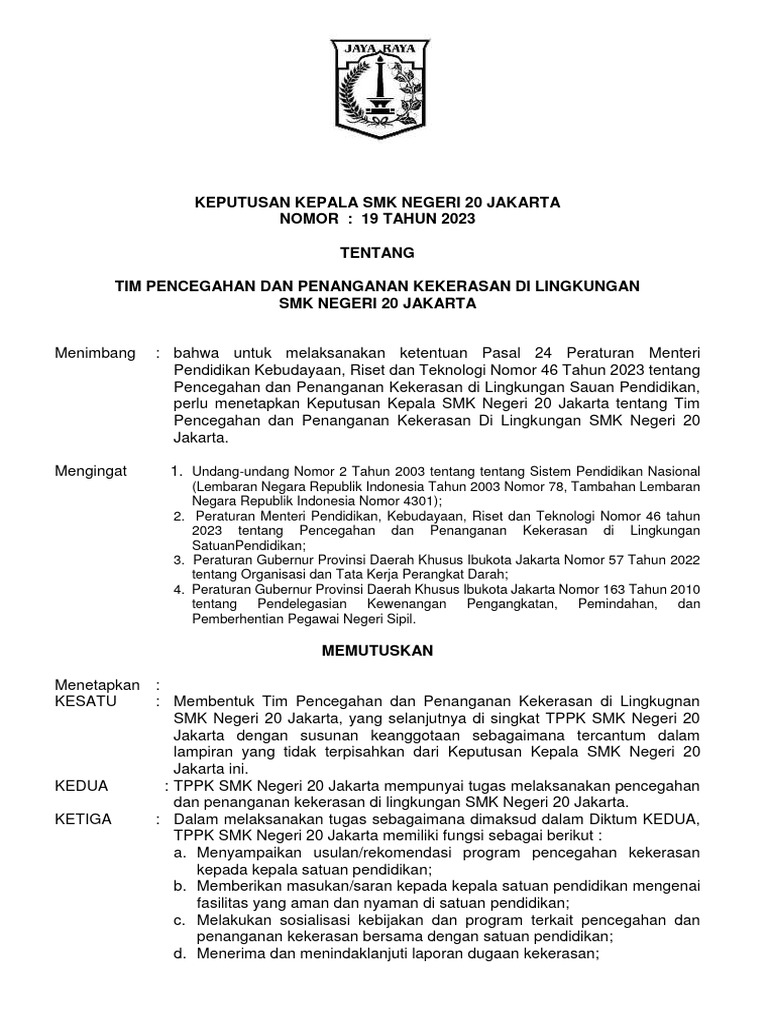 Sk Tim Pencegahan Dan Penanganan Kekerasan Pdf