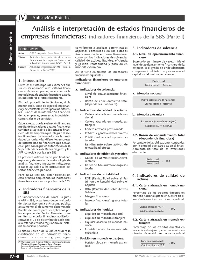Analisis e Interpretacion de Los Eeff de Empresas Financieras (Parte I) | PDF | Rentabilidad ...