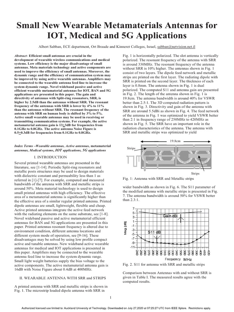 Wearable Metamaterial Antennas for IOT & 5G | PDF | Antenna (Radio ...