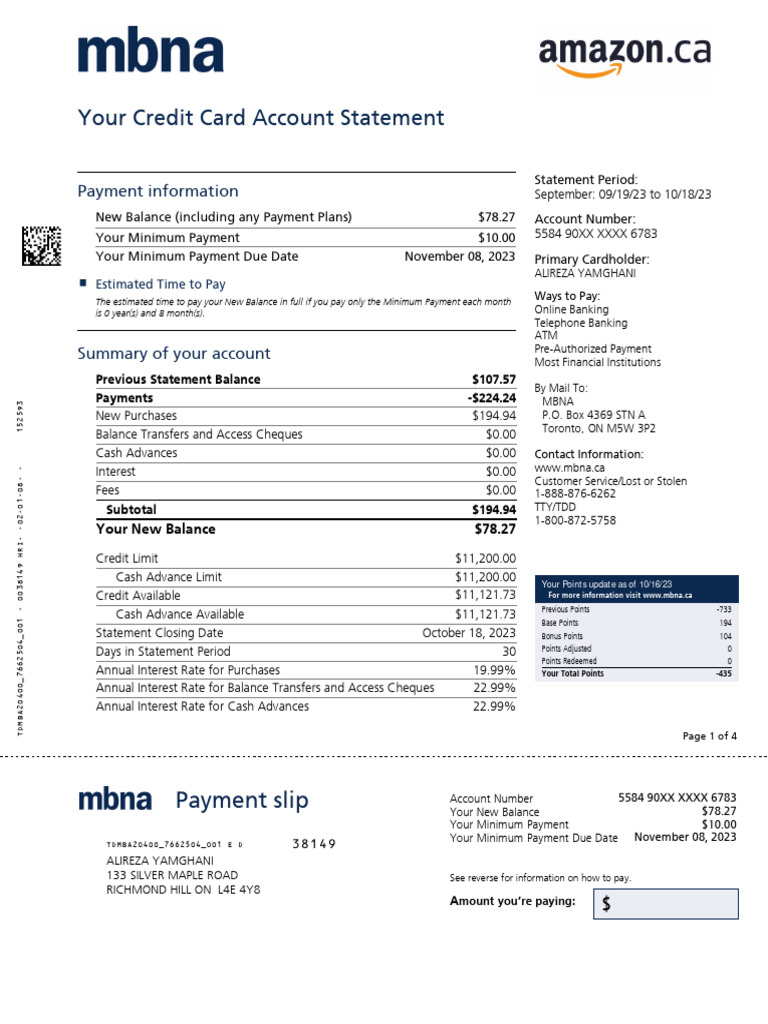 MBNA Statement StatementHistoryOpenSave PDF | PDF | Credit Card | Payments