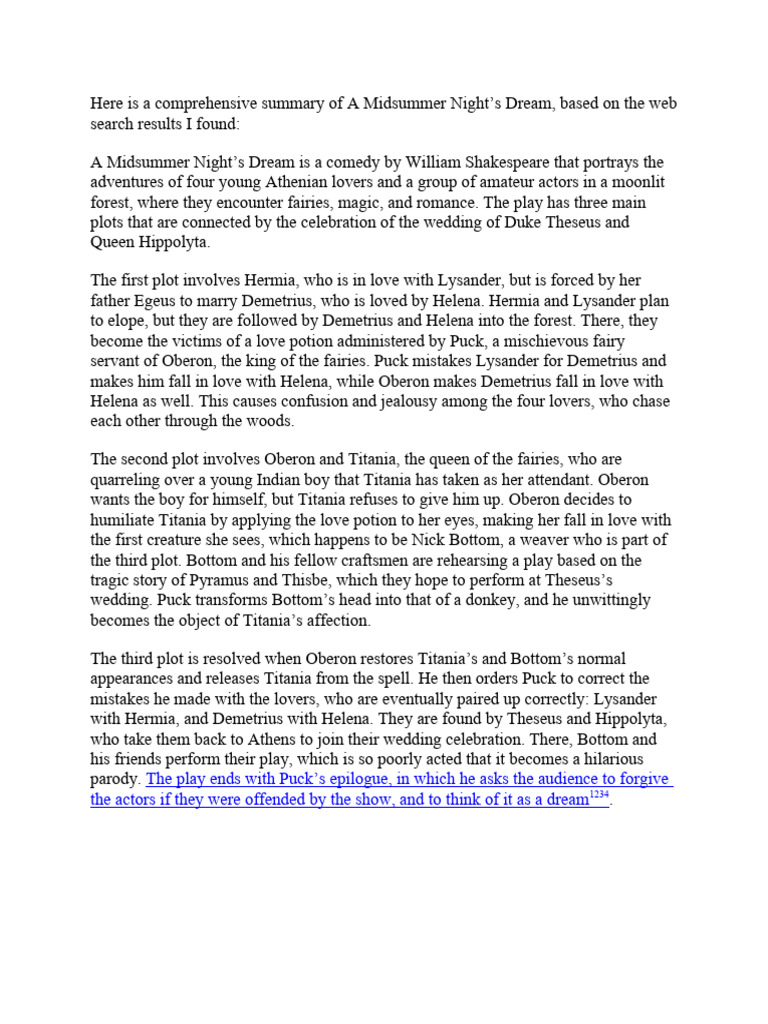 Here Is A Comprehensive Summary of A Midsummer Night | PDF