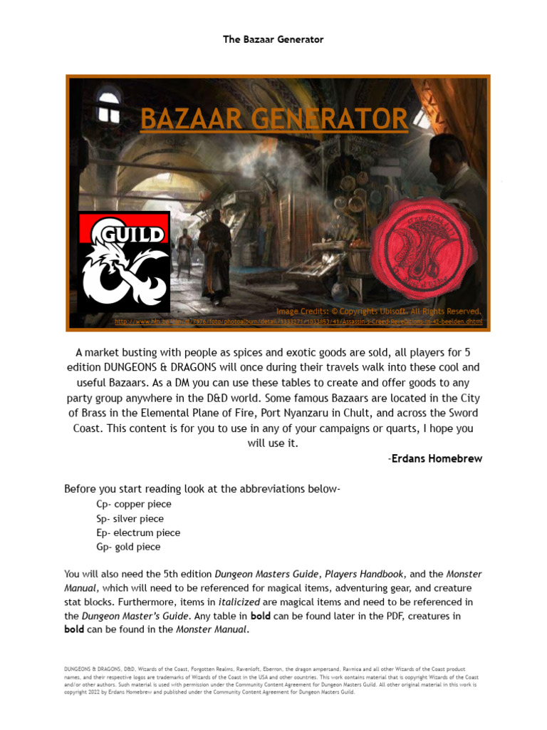 3499762-DnD Bazaar Generator V 2.3 | PDF | Dungeons & Dragons | Wizards ...