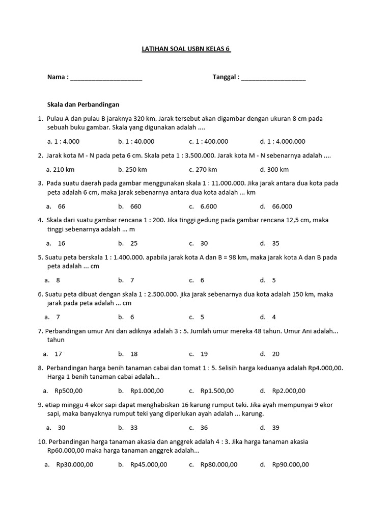 Latihan Soal Skala & Perbandingan Kelas 6 | PDF