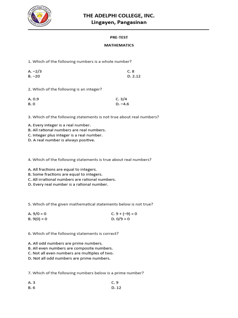 TAC LET Review GenEd-Math Pre-Test | Download Free PDF | Numbers ...