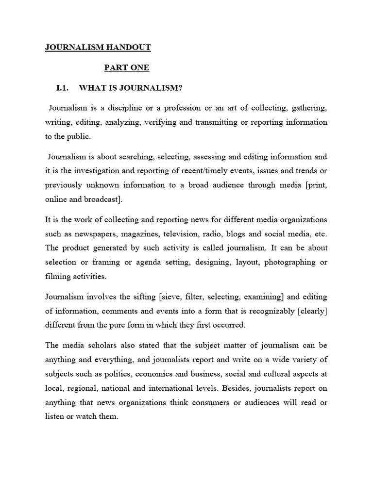 JOURNALISM HANDOUT PART ONE | PDF | Journalism | News