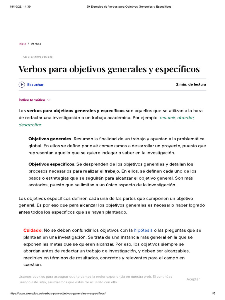 Lectura 4 - Verbos para Objetivos Generales y Específicos | PDF ...