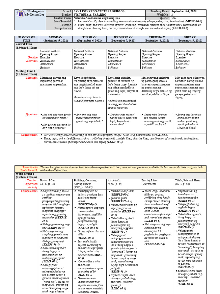 Kindergarten DLL MELC Q1 WEEK 3 | PDF