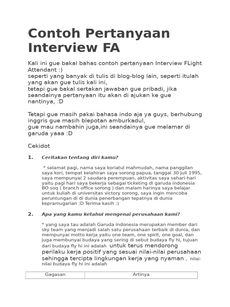 Contoh Pertanyaan Interview FA | PDF | Bisnis