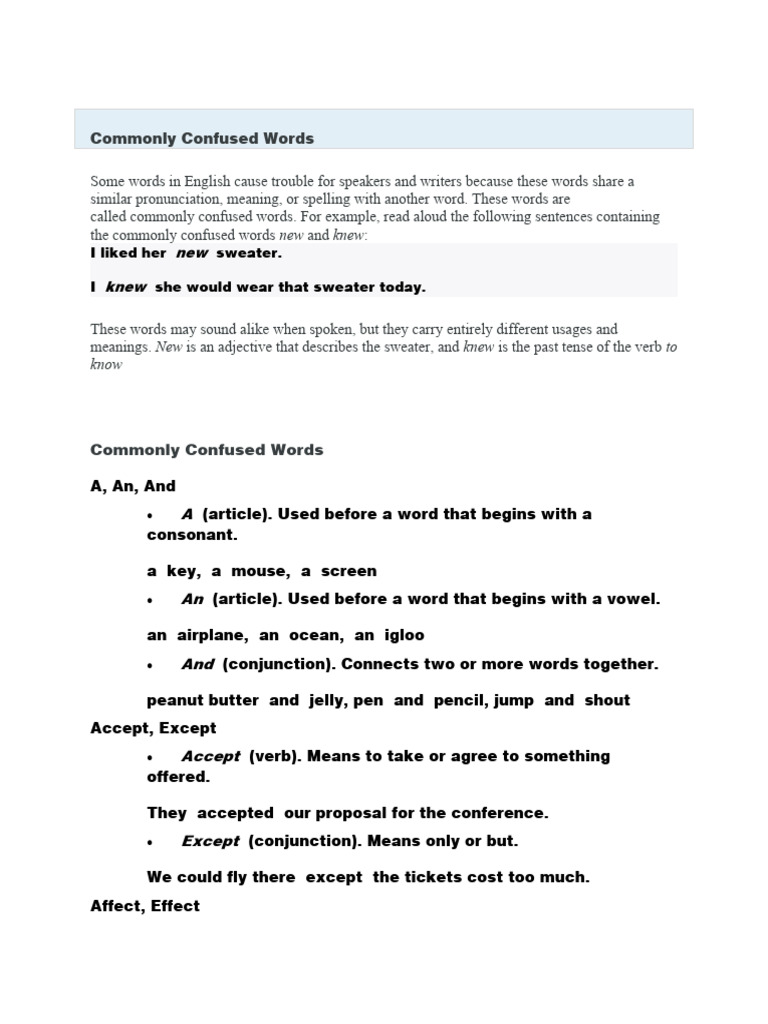 Commonly Confused Words | PDF | Verb | Word