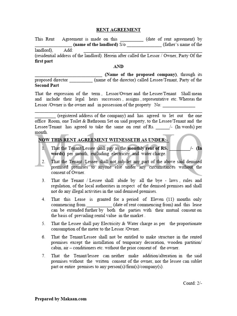 Rent Agreement Format English | PDF | Lease | Leasehold Estate