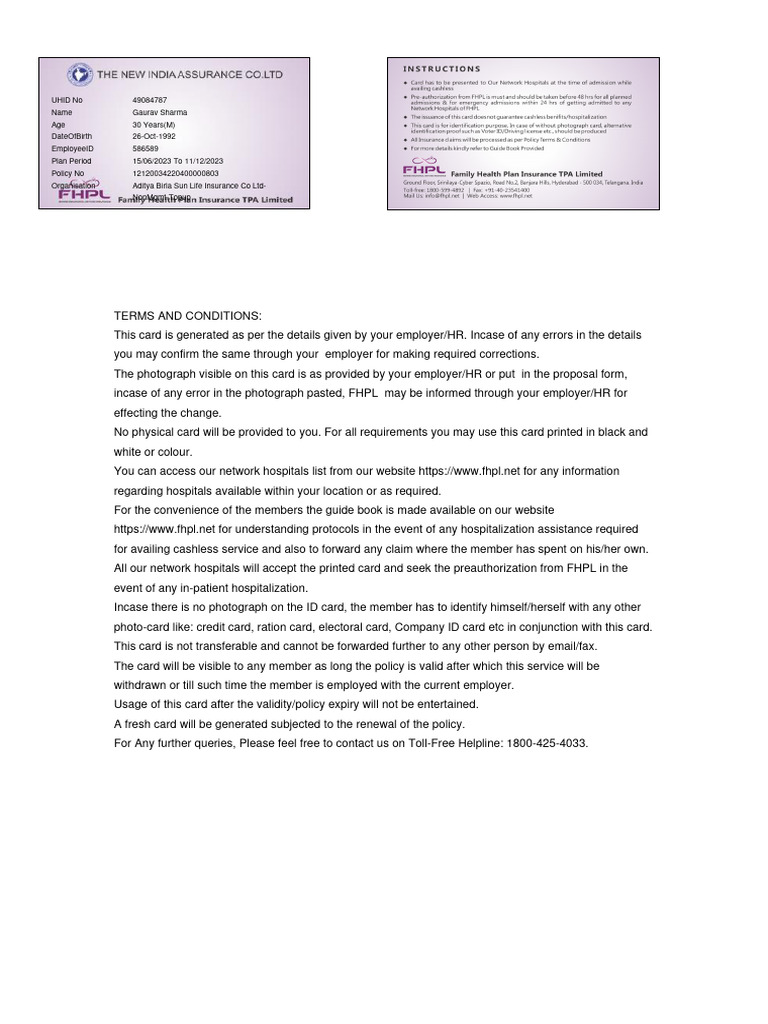 FHPL Employee ID Card Details | PDF | Service Industries