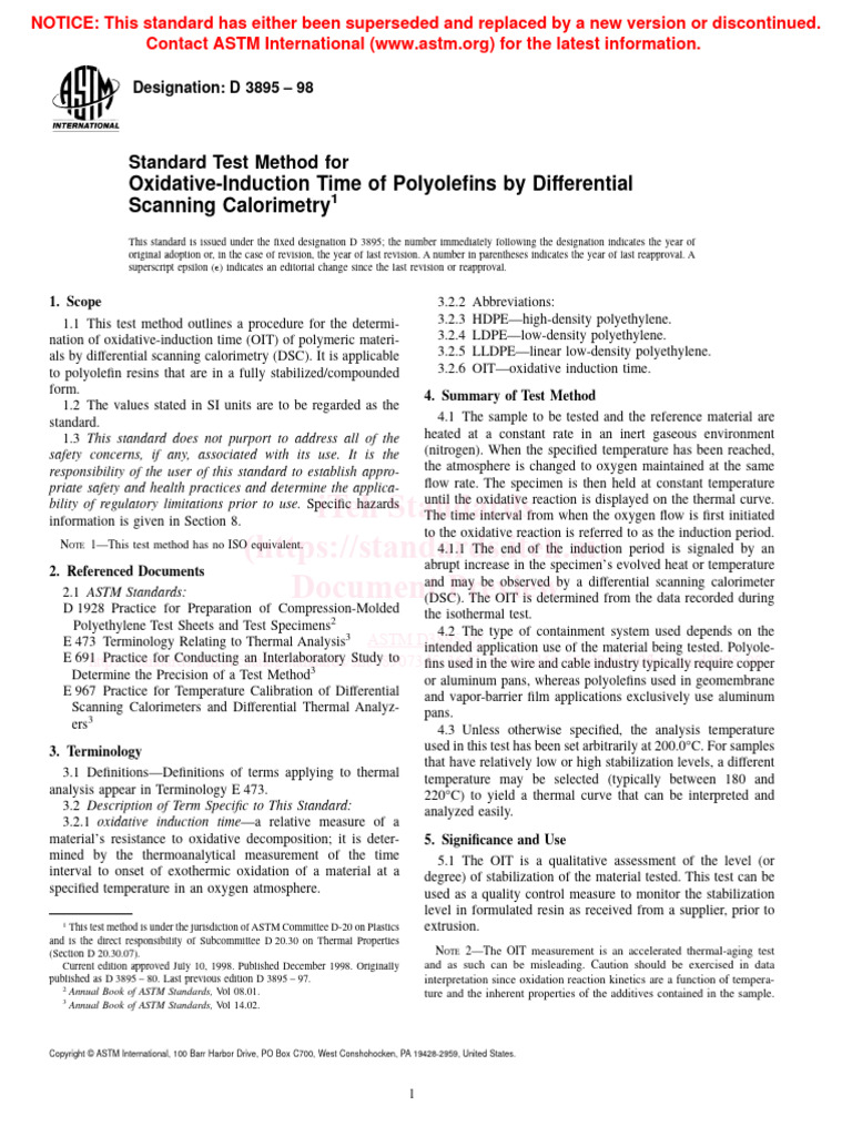 Astm D3895 98 | PDF | Differential Scanning Calorimetry | Applied And Interdisciplinary Physics