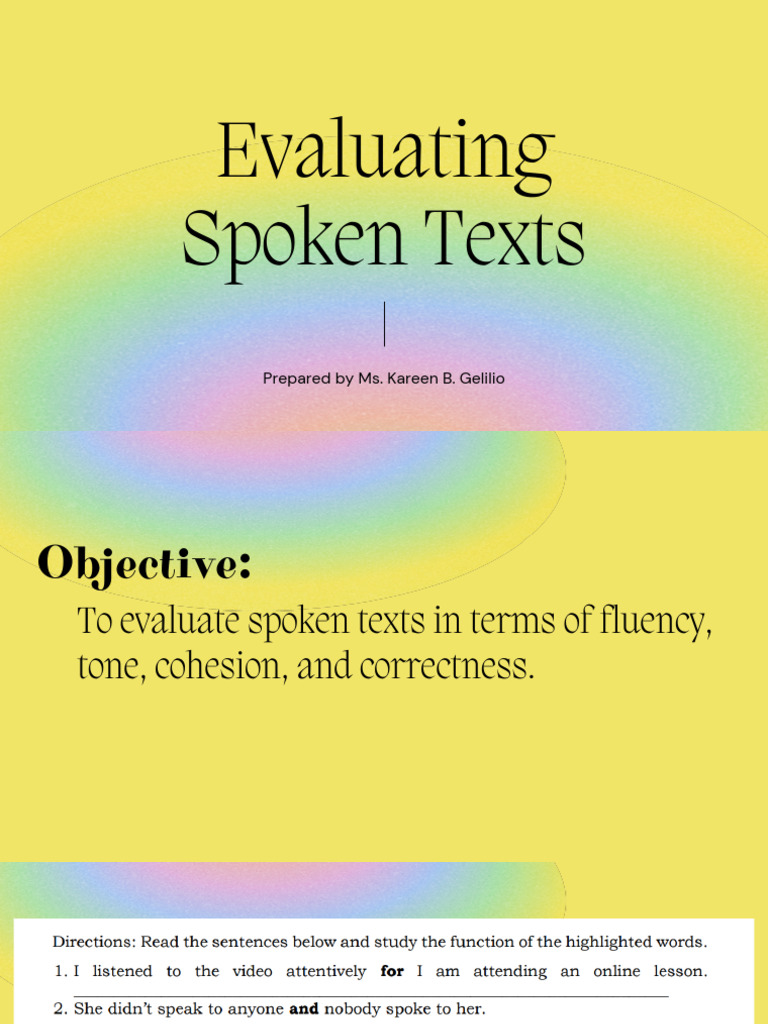 Evaluating Spoken Texts | PDF | Fluency | Language Mechanics