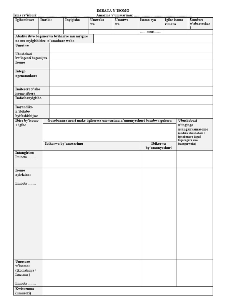 2016-CBC Lesson Plan (English, Kinya) | PDF | Lesson Plan | Cognitive ... 2016-CBC Lesson Plan (English, Kinya) | PDF | Lesson Plan | Cognitive ...
