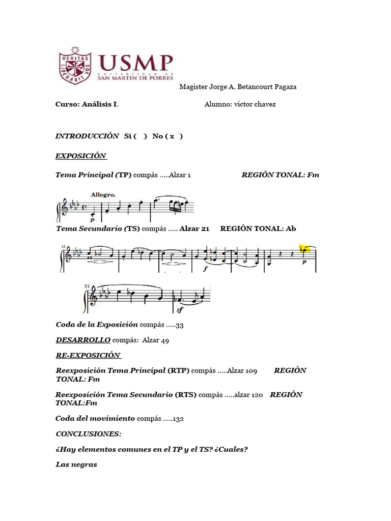 Formato Análisis Forma Sonata - Victor Chavez | PDF | Métodos y materiales de enseñanza
