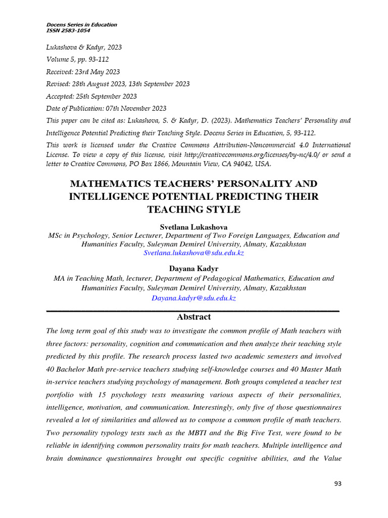 Math Teachers' Personality & Teaching Style | PDF | Teaching Method ...