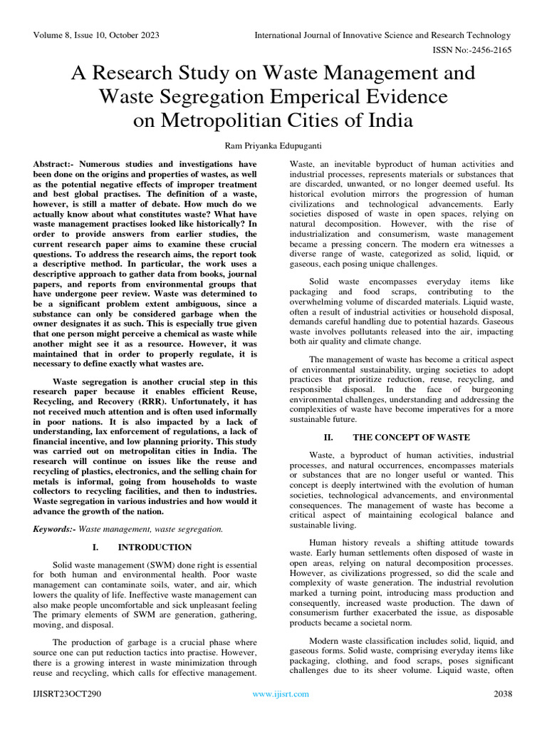 A Research Study On Waste Management and Waste Segregation Emperical ...