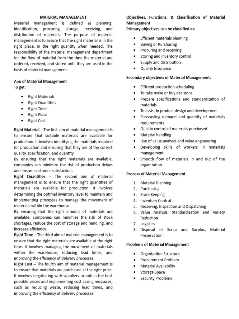 Material Management Essentials | PDF | Inventory | Lean Manufacturing