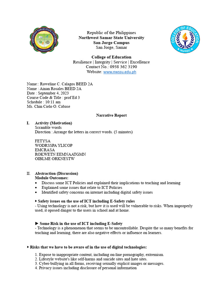 Narrative-Report-Format (2) - 081059 | Download Free PDF | Educational Technology | Internet