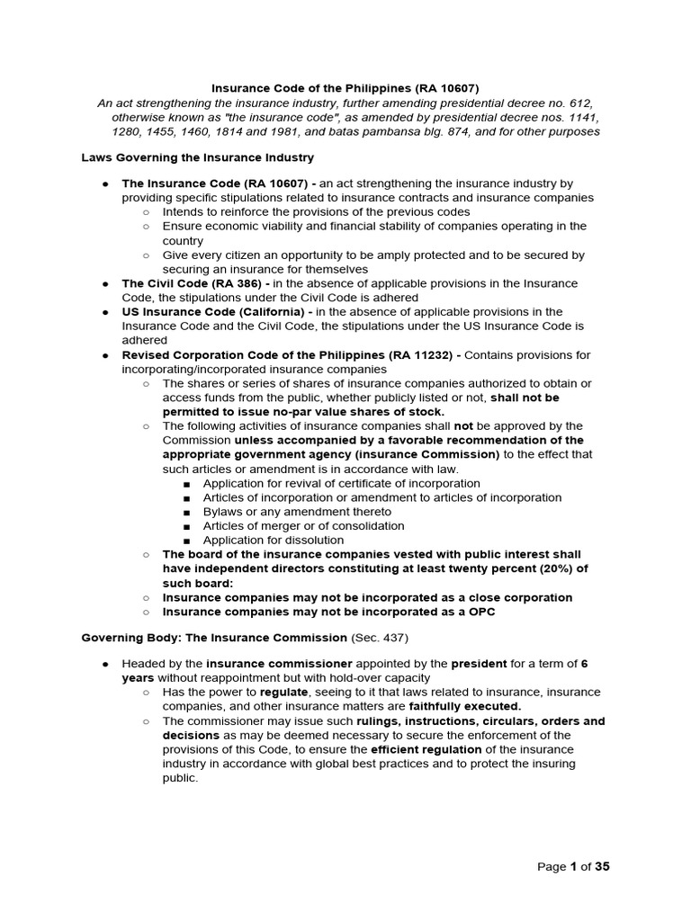 Philippine Insurance Code Overview | PDF | Insurance | Liability Insurance
