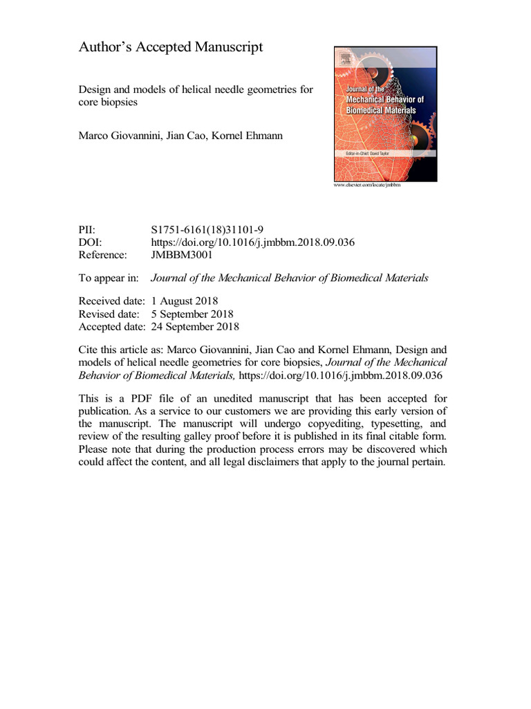 Design and Models of Helical Needle Geometries For | PDF | Force | Helix